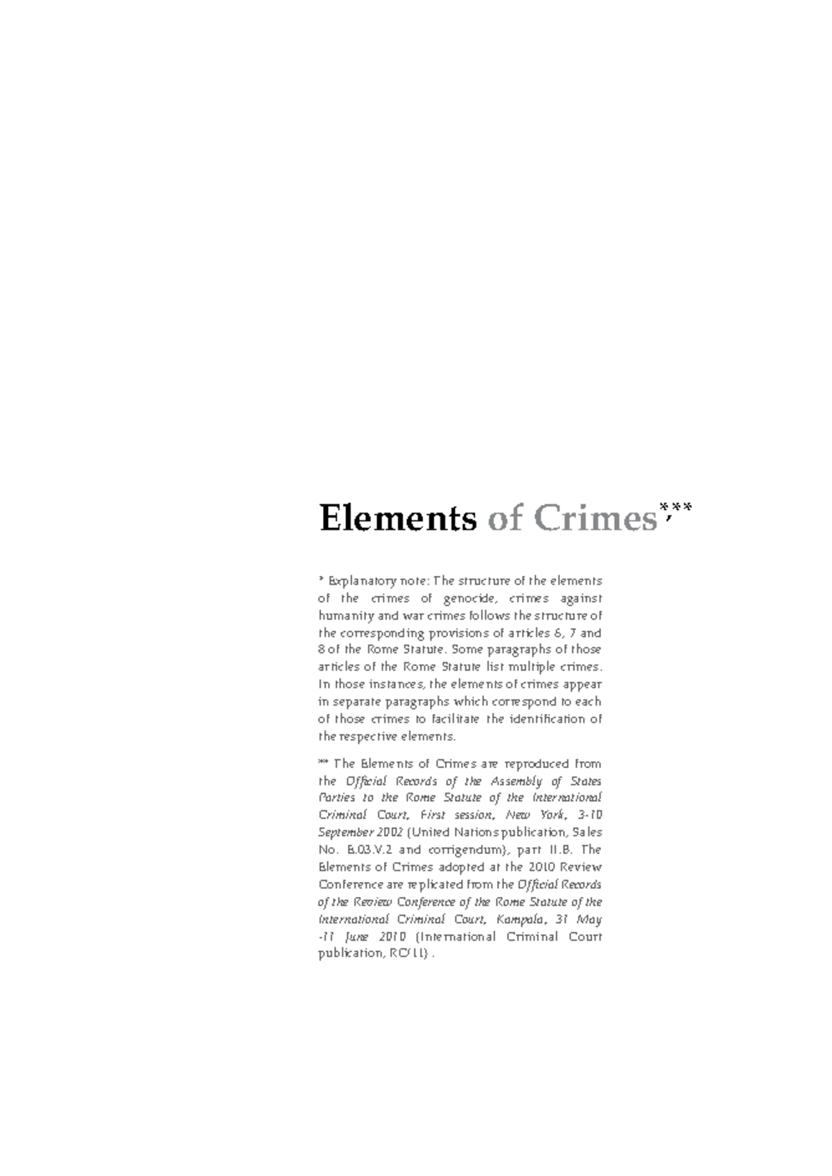 Elements of Crimes - ICC Statute Overview (ENG) - Studocu