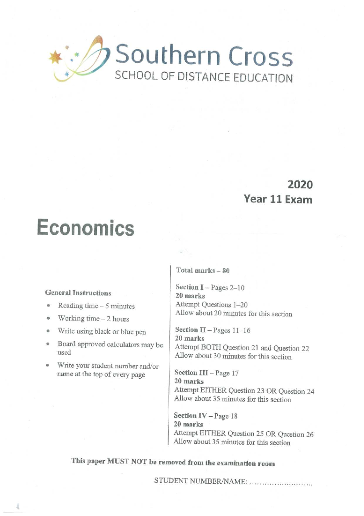 Year 11 Economics Final Exam 2020 - Total Marks: 80 - Studocu