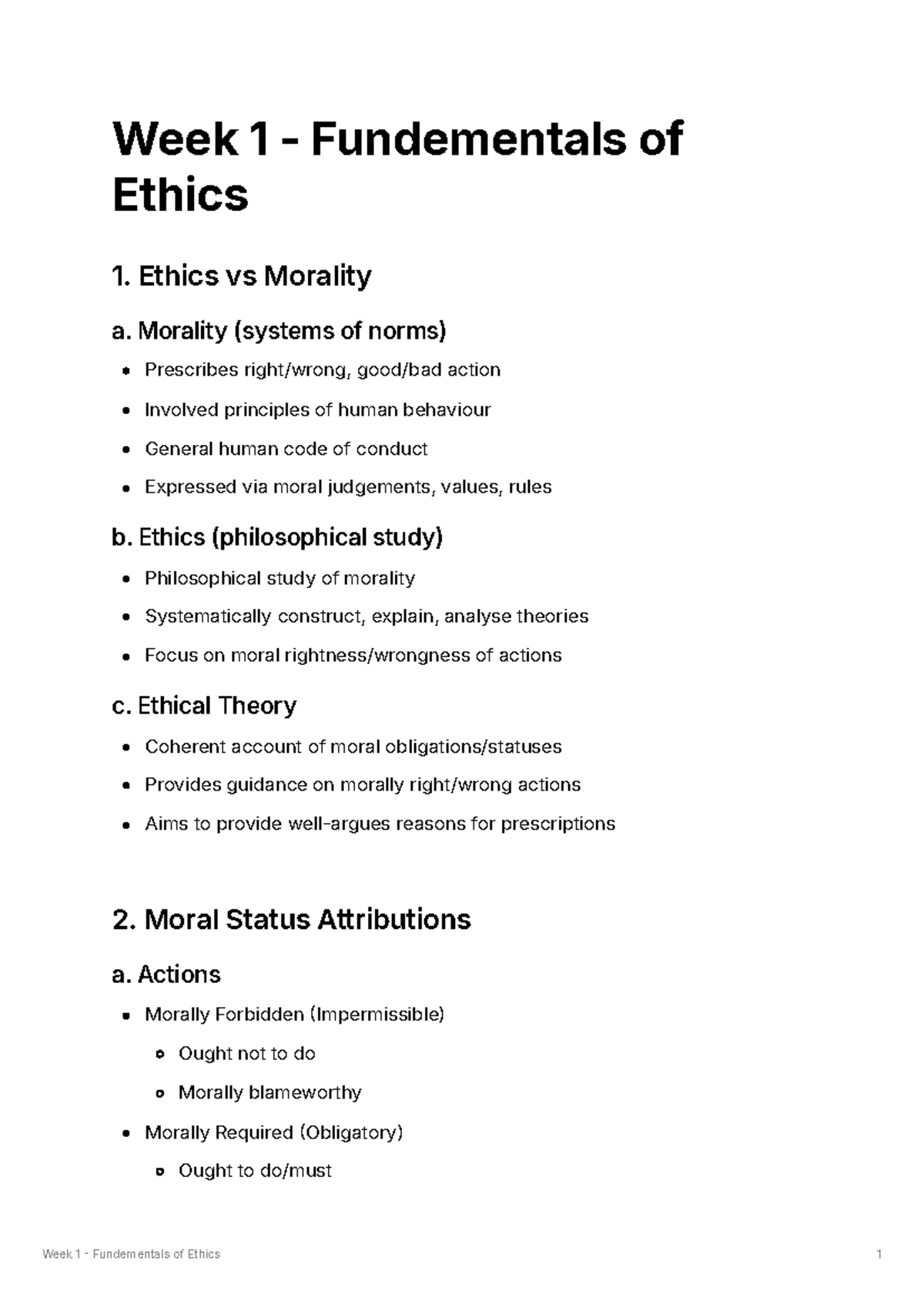 Week 1 - Fundamentals of Ethics: Key Concepts and Theories - Studocu