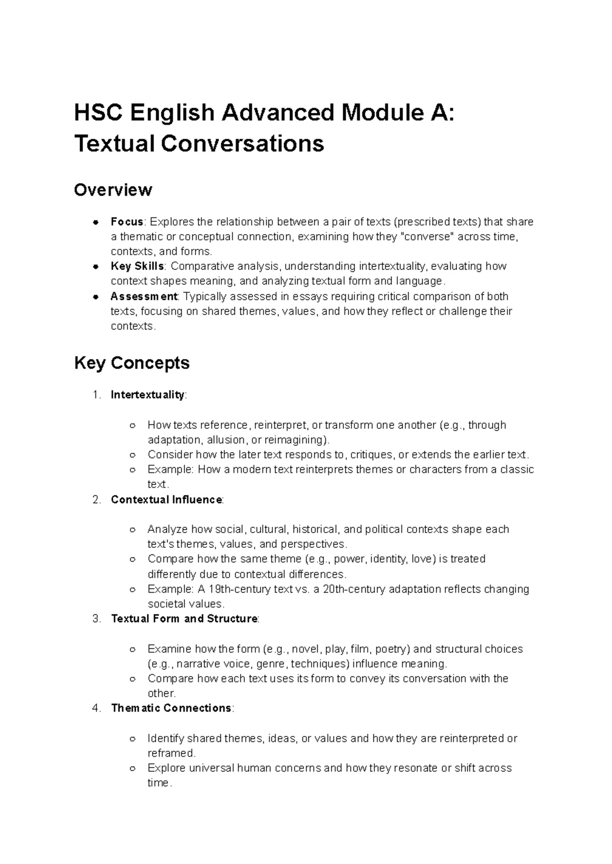 HSC English Advanced Module A: Overview of Textual Conversations - Studocu