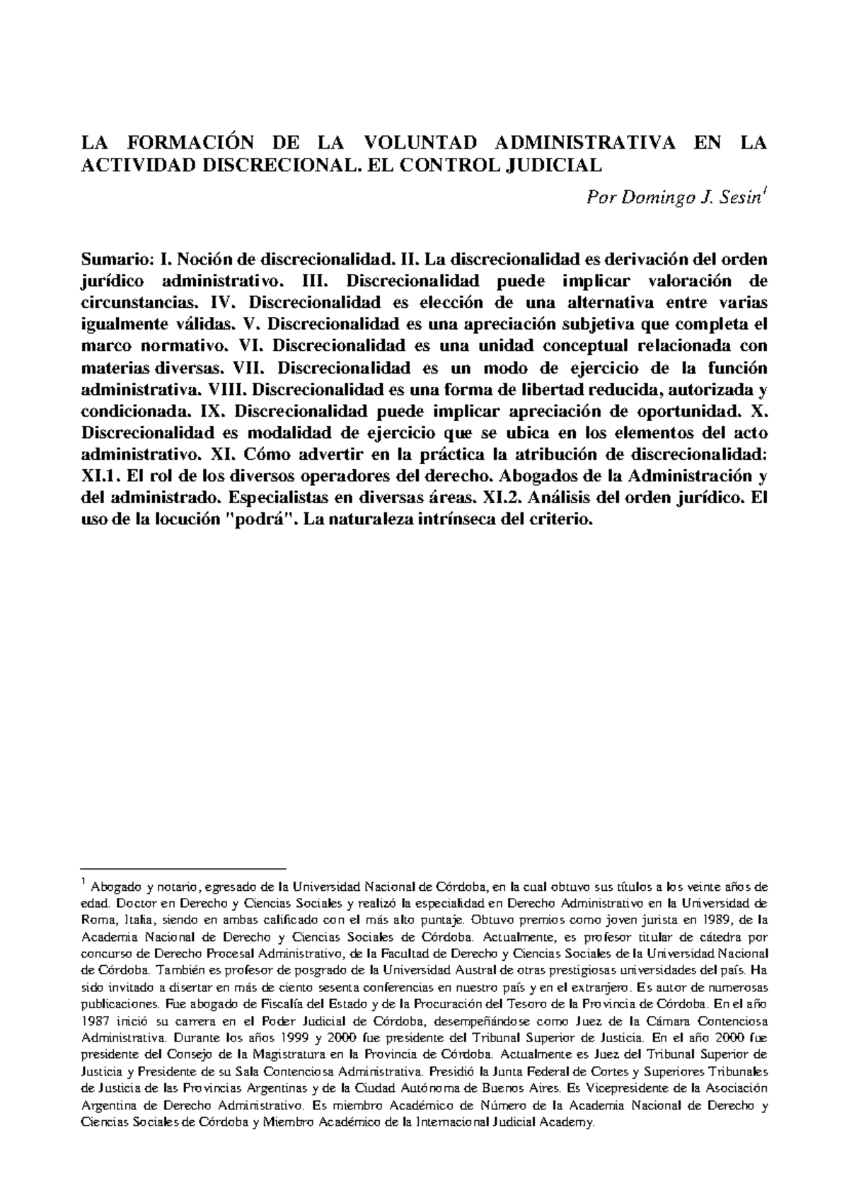 Sesín, Domingo LA Formación DE LA Voluntad Administrativa EN LA ...