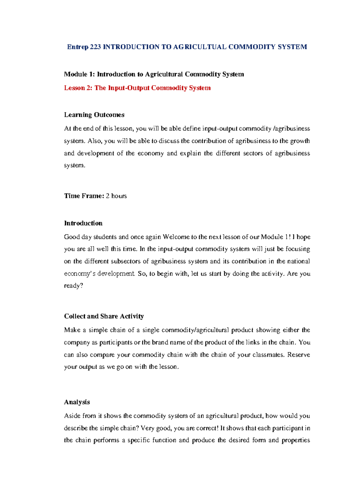 Module 1 lesson 2 - Agricultural Commodity System - ETRP 223 Lecture ...