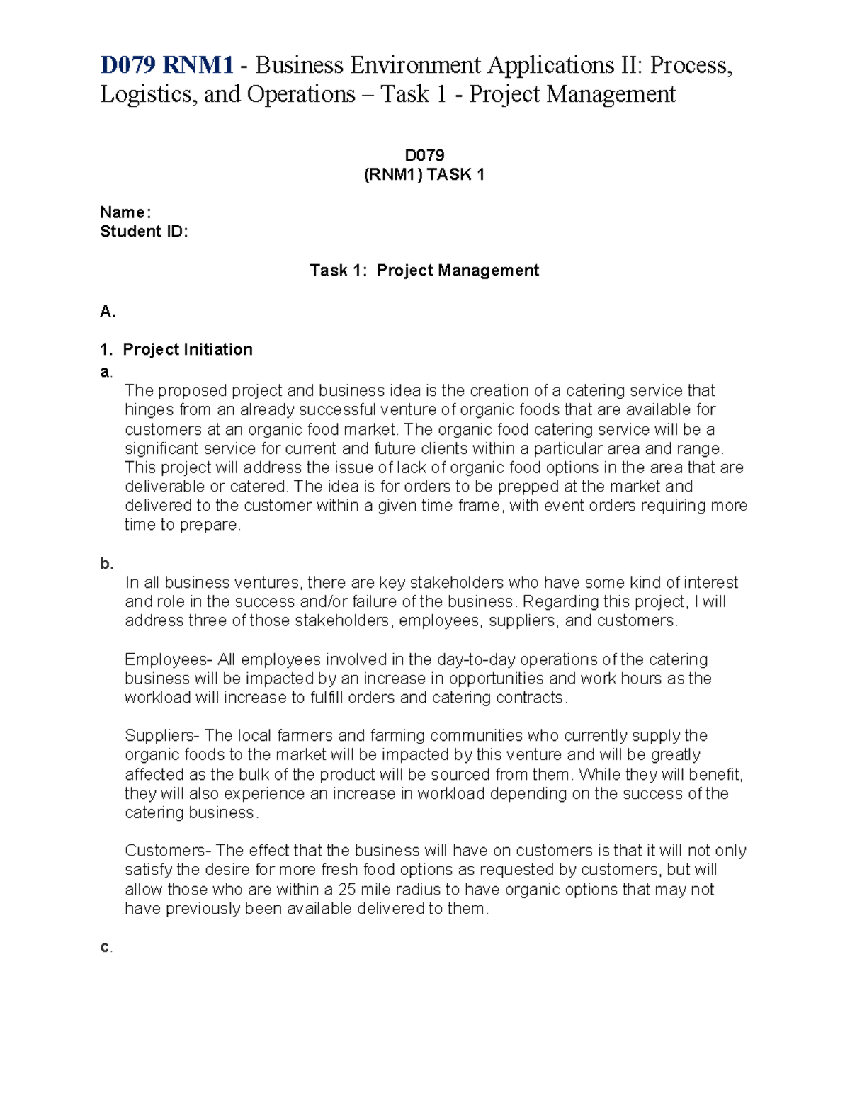 D079 Task 1-Lakisha Bryant - D079 RNM1 - Business Environment ...