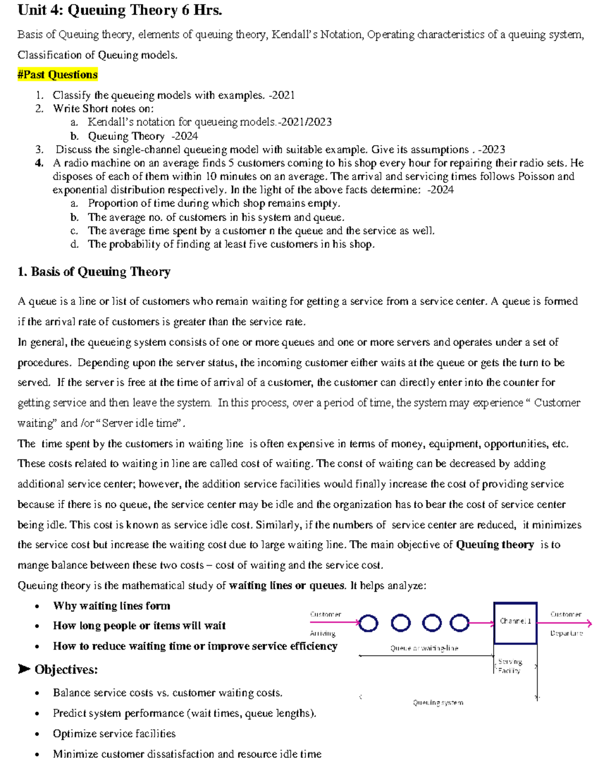 Unit 4: Queuing Theory Overview and Applications - Studocu