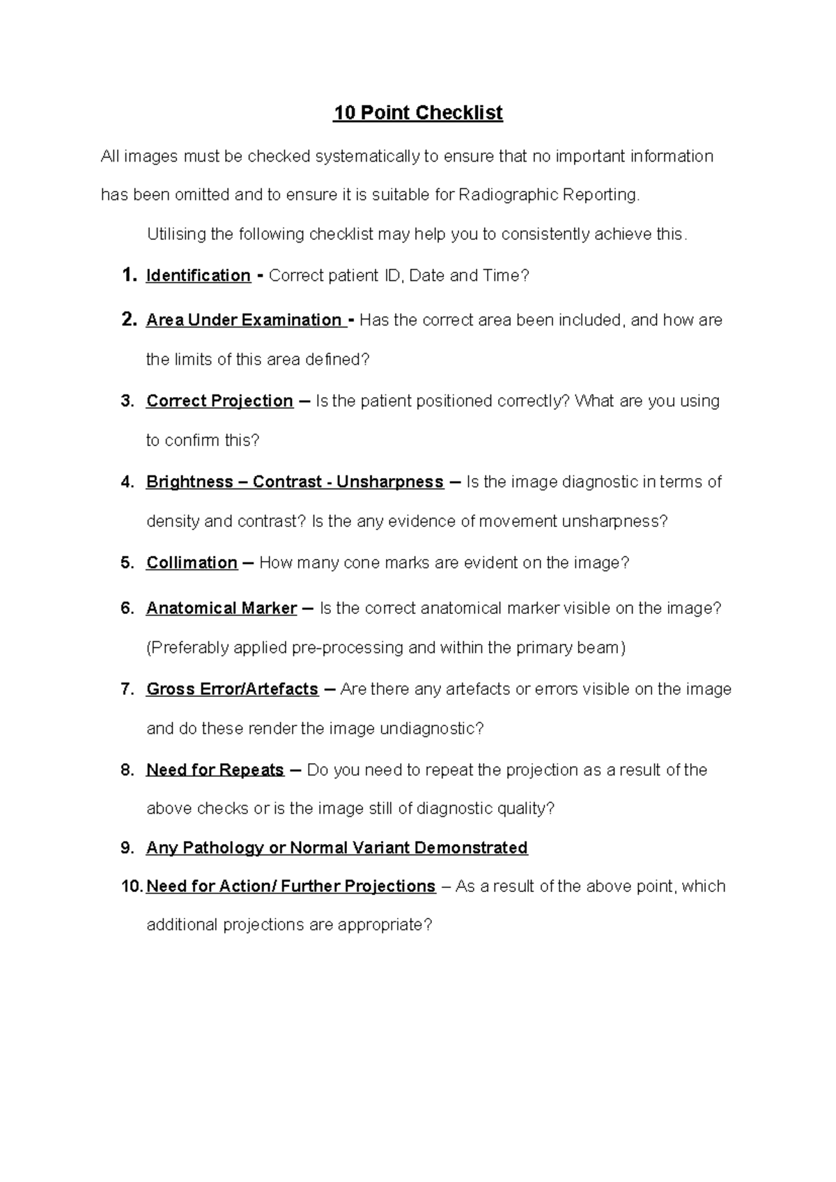 Radiographic Reporting Checklist: 10 Essential Points for Quality ...