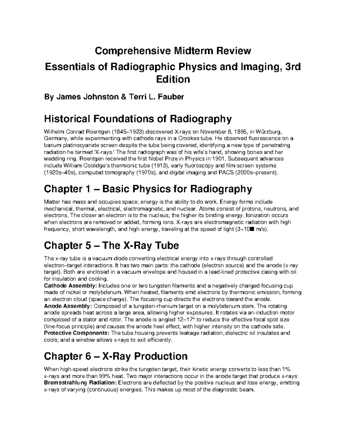 Comprehensive Midterm Study Guide for RAD 101: Radiographic Physics ...