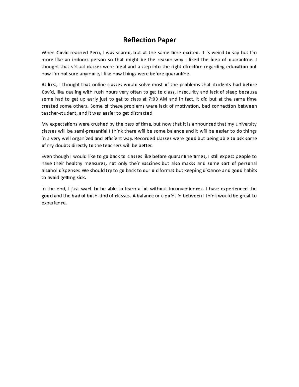 Reflection Paper on the Impact of COVID-19 on Education - Studocu