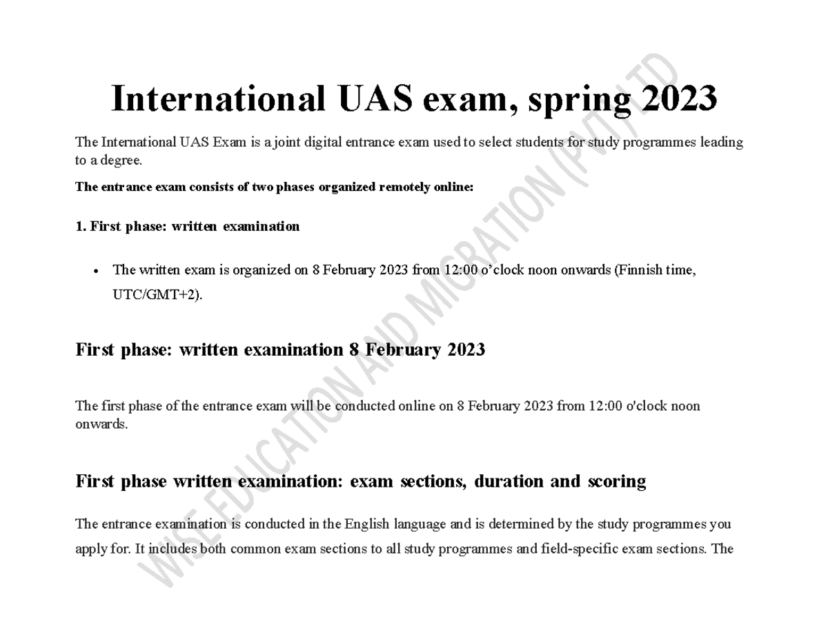 International UAS exam - Guidelines - International UAS exam, spring ...