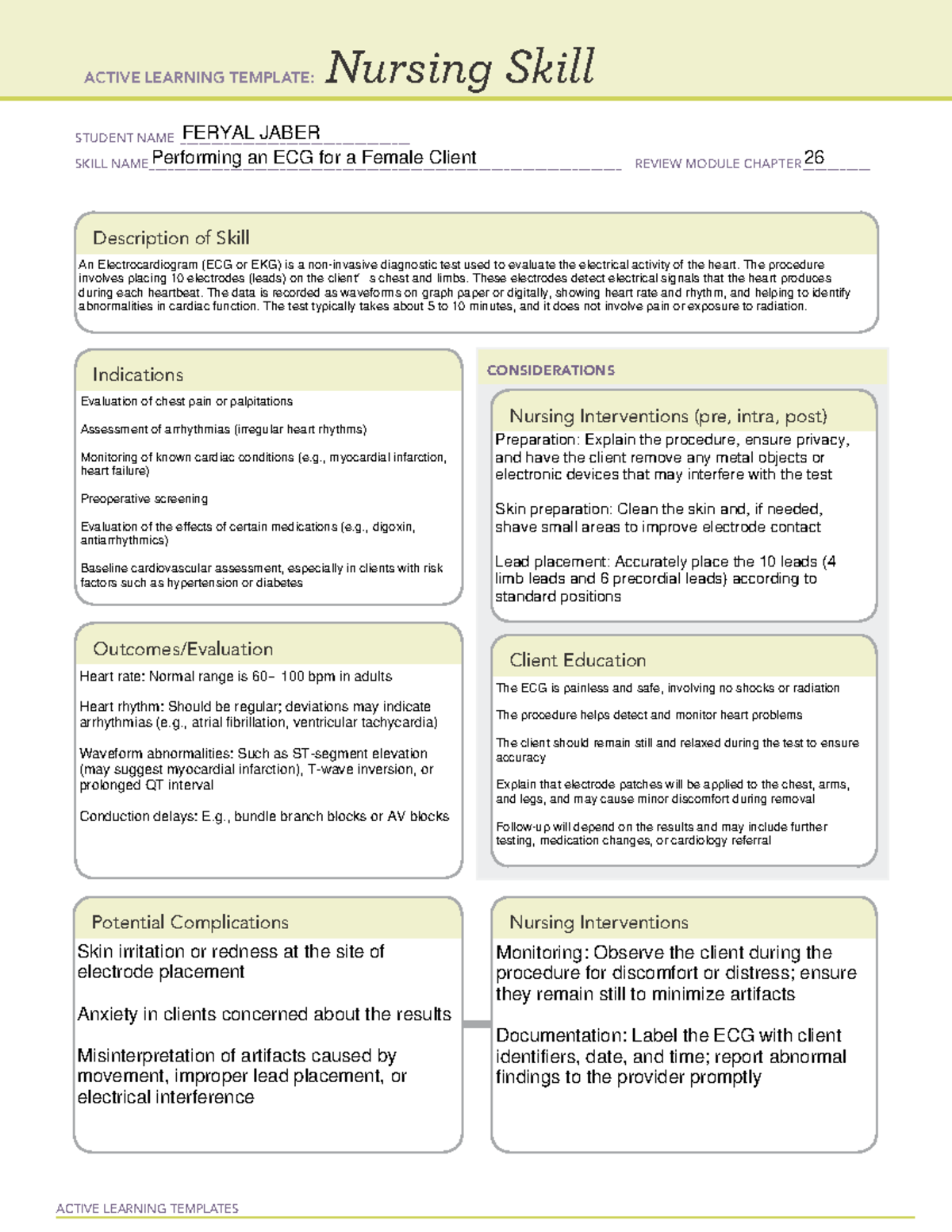 ACTIVE LEARNING TEMPLATE: Nursing Skill NUR 101 - Performing ECG for ...