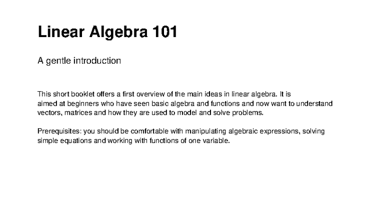 Linear Algebra 101: A Beginner's Guide to Vectors & Matrices - Studocu