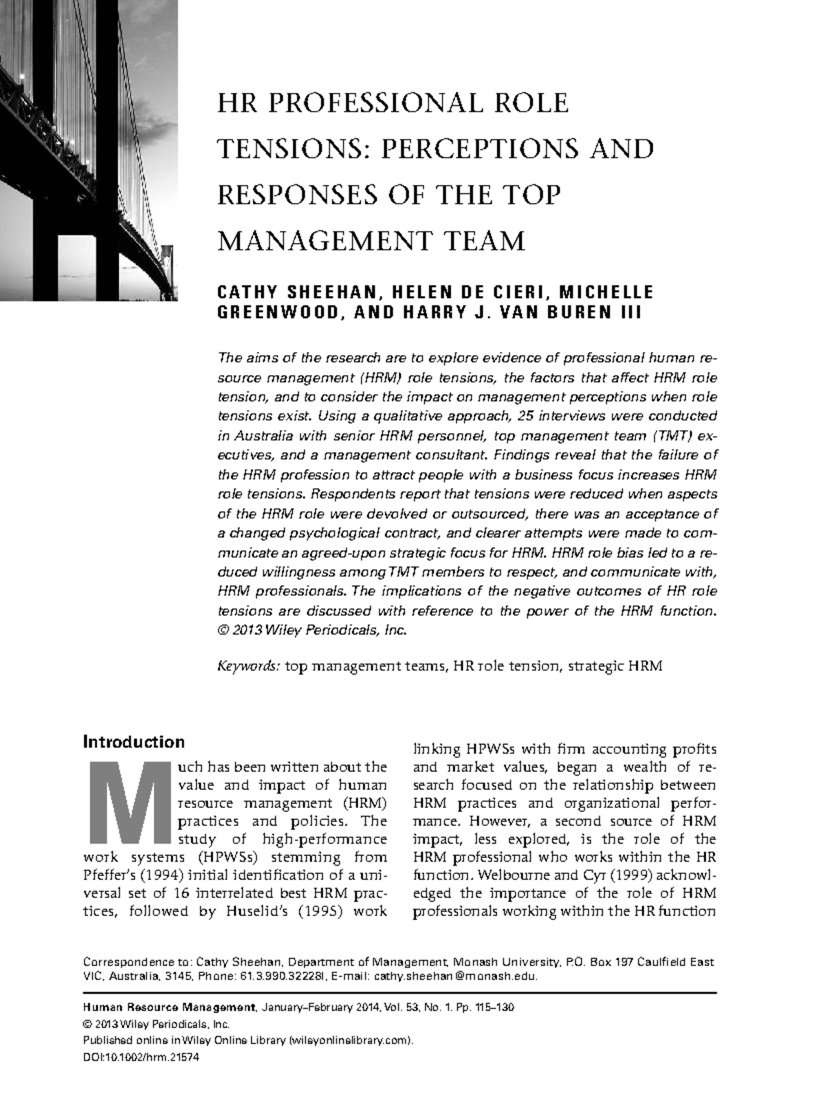 HRM 2014: Exploring Professional Role Tensions in Top Management - Studocu