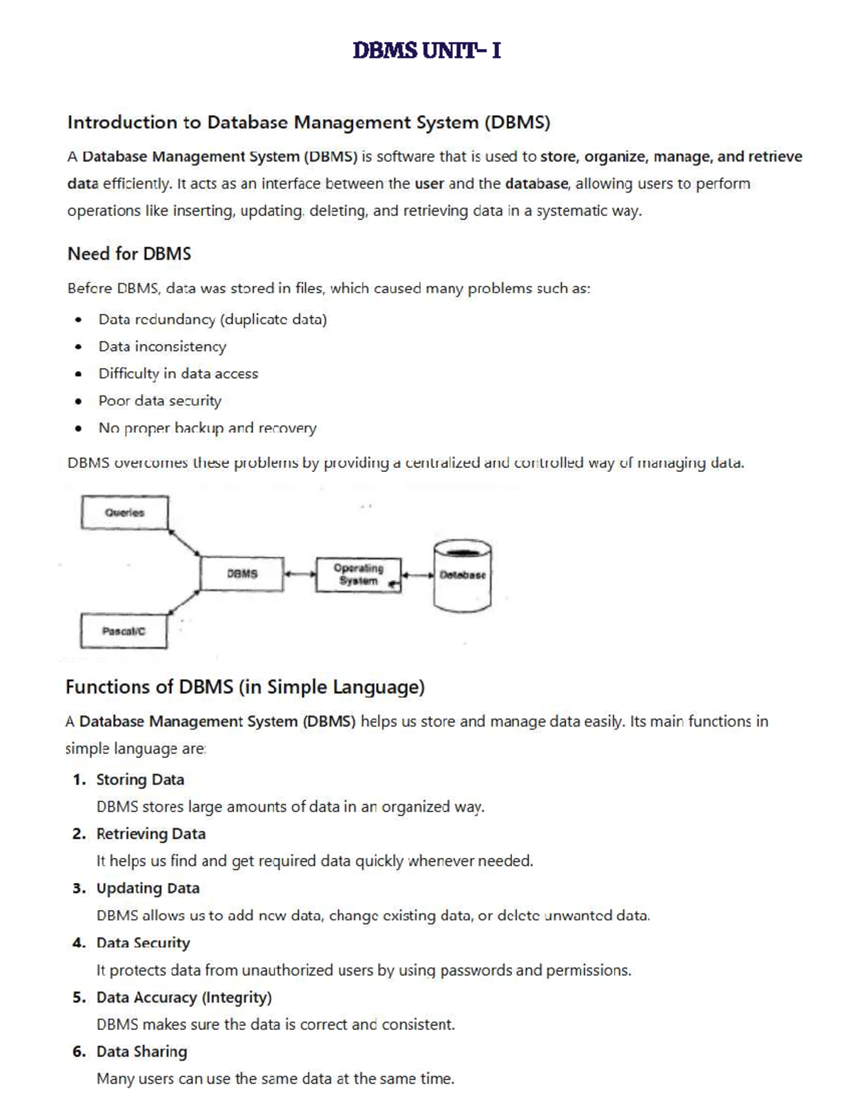 DBMS I - Study Material on Database Management Systems - Studocu