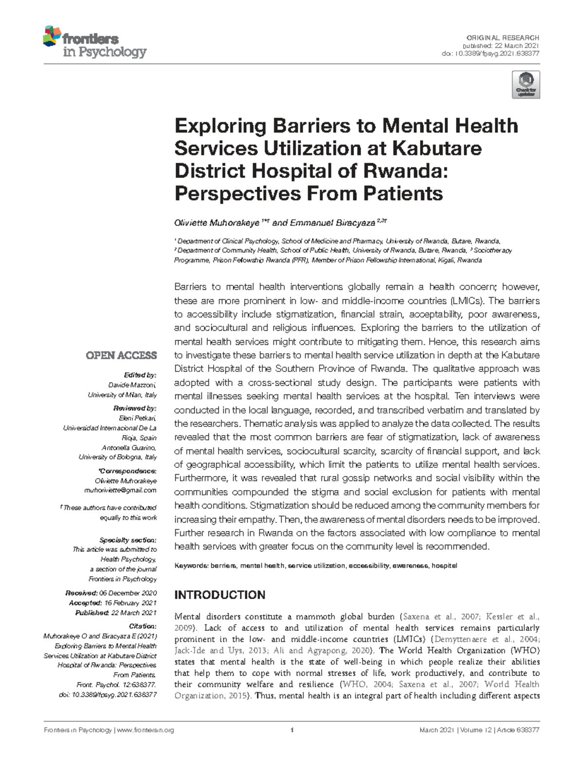 Exploring Barriers to Mental Health Services Utilization: Insights from ...