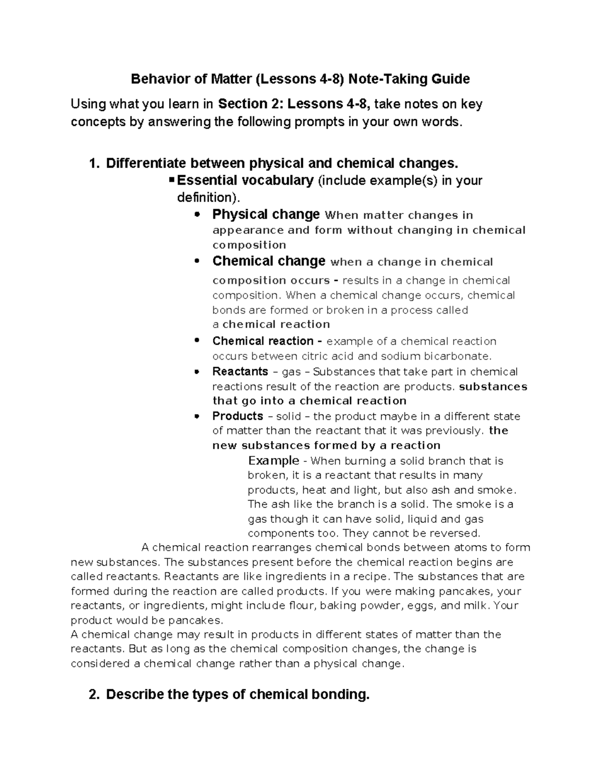 Behavior of Matter - Notes from materials - Behavior of Matter (Lessons ...