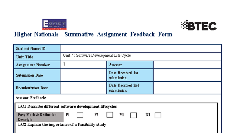 HND Computing Unit 7: Software Development Life Cycle Assignment Feedback - Studocu