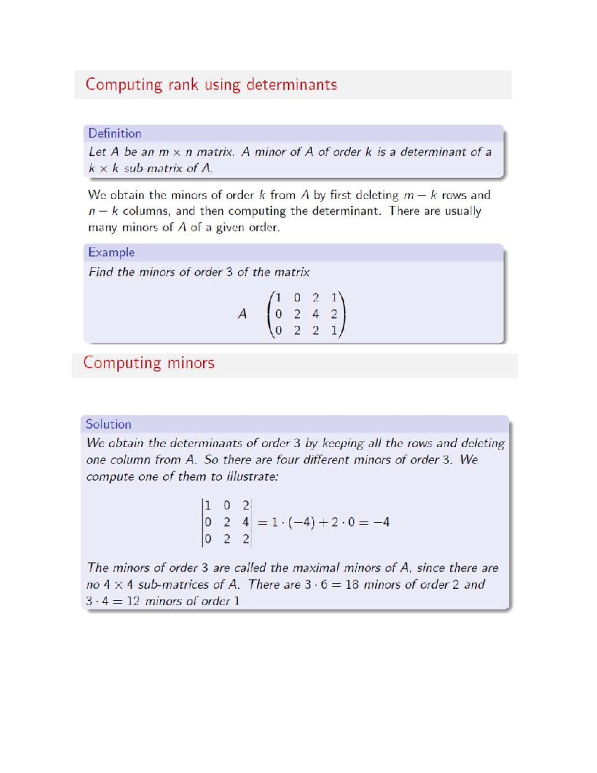 6838 - Summary on Computing Rank Using Determinants and Minors - Studocu