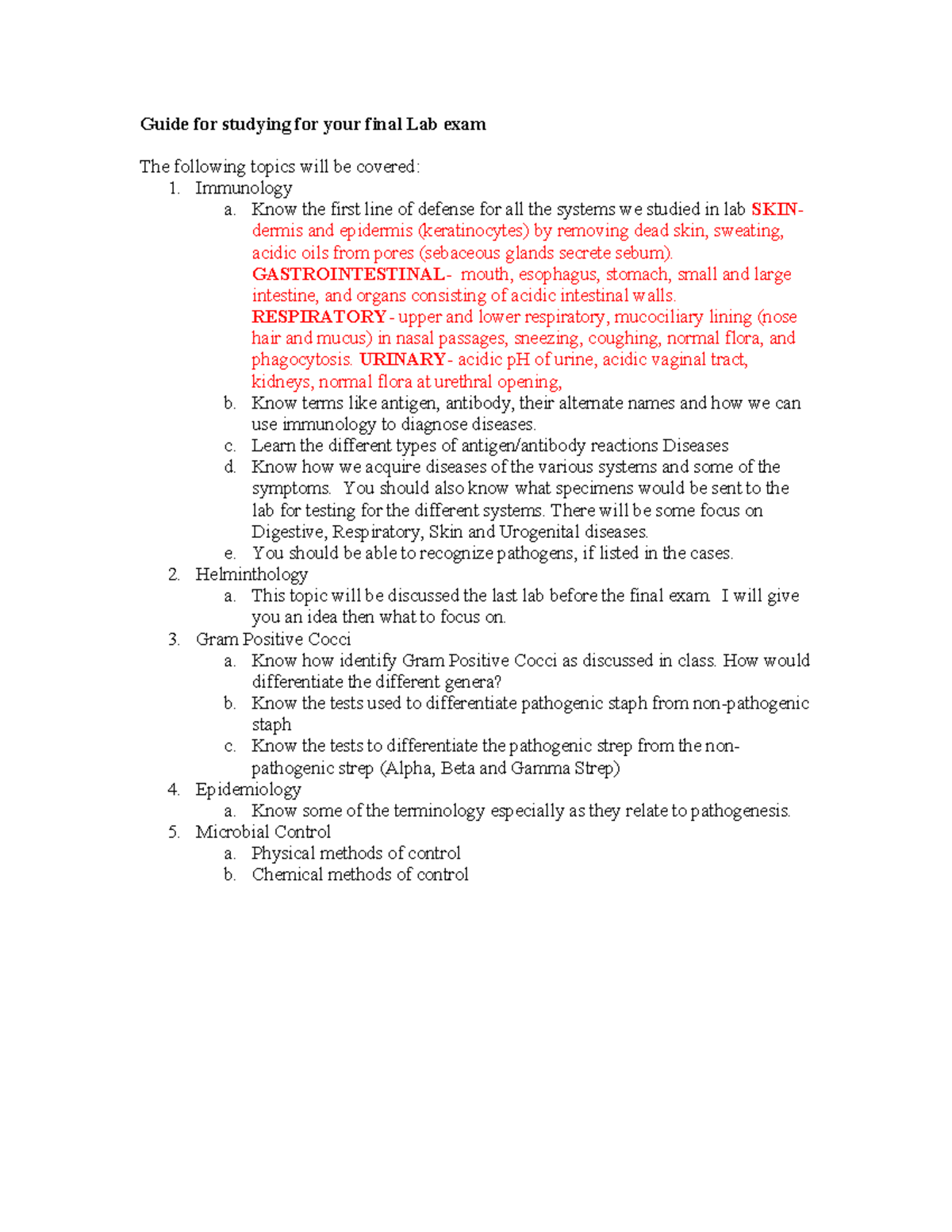 Helpful Hints for Final Exam - Guide for studying for your final Lab ...