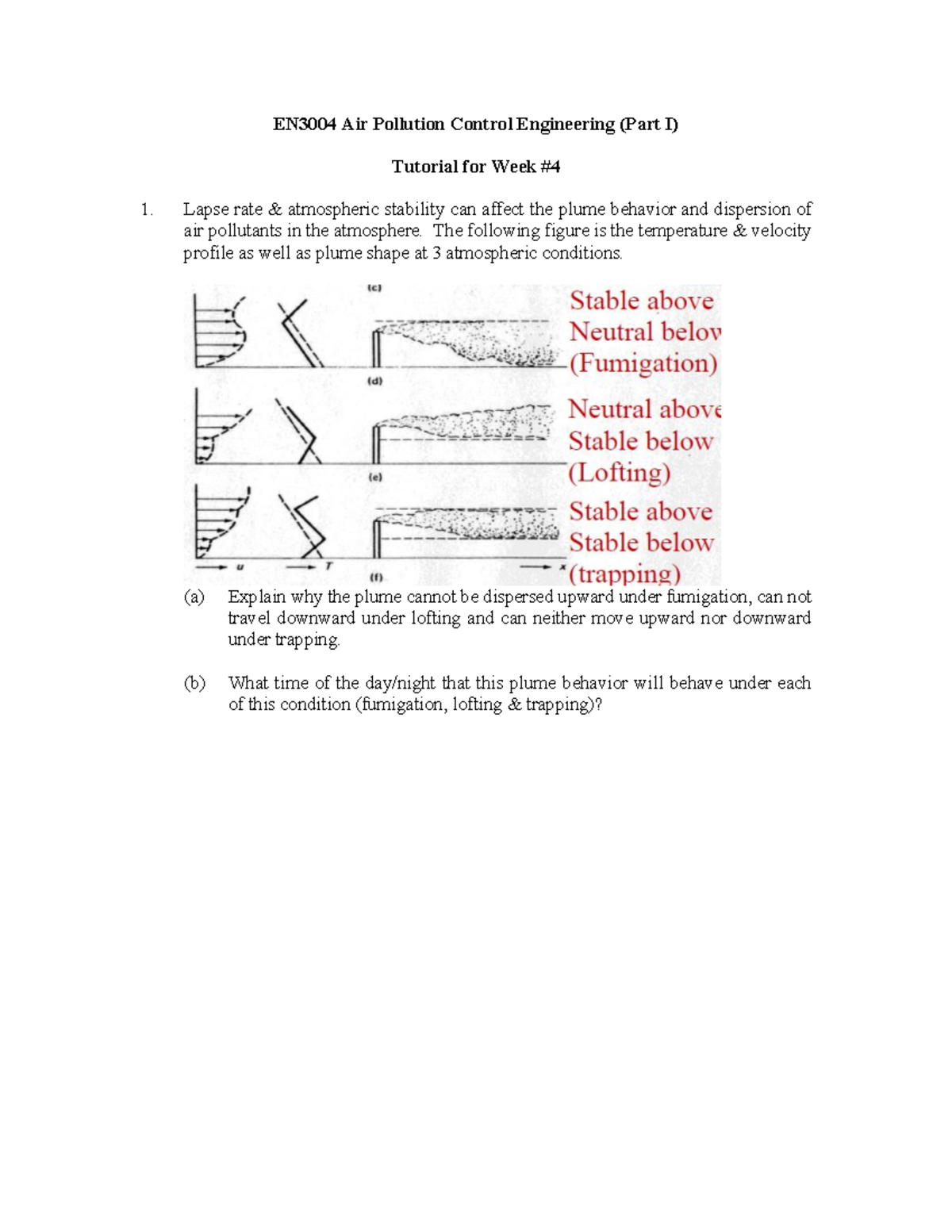 EN3004 Air Pollution Control Engineering Week 1 Tutorial on Plume Behavior - Studocu