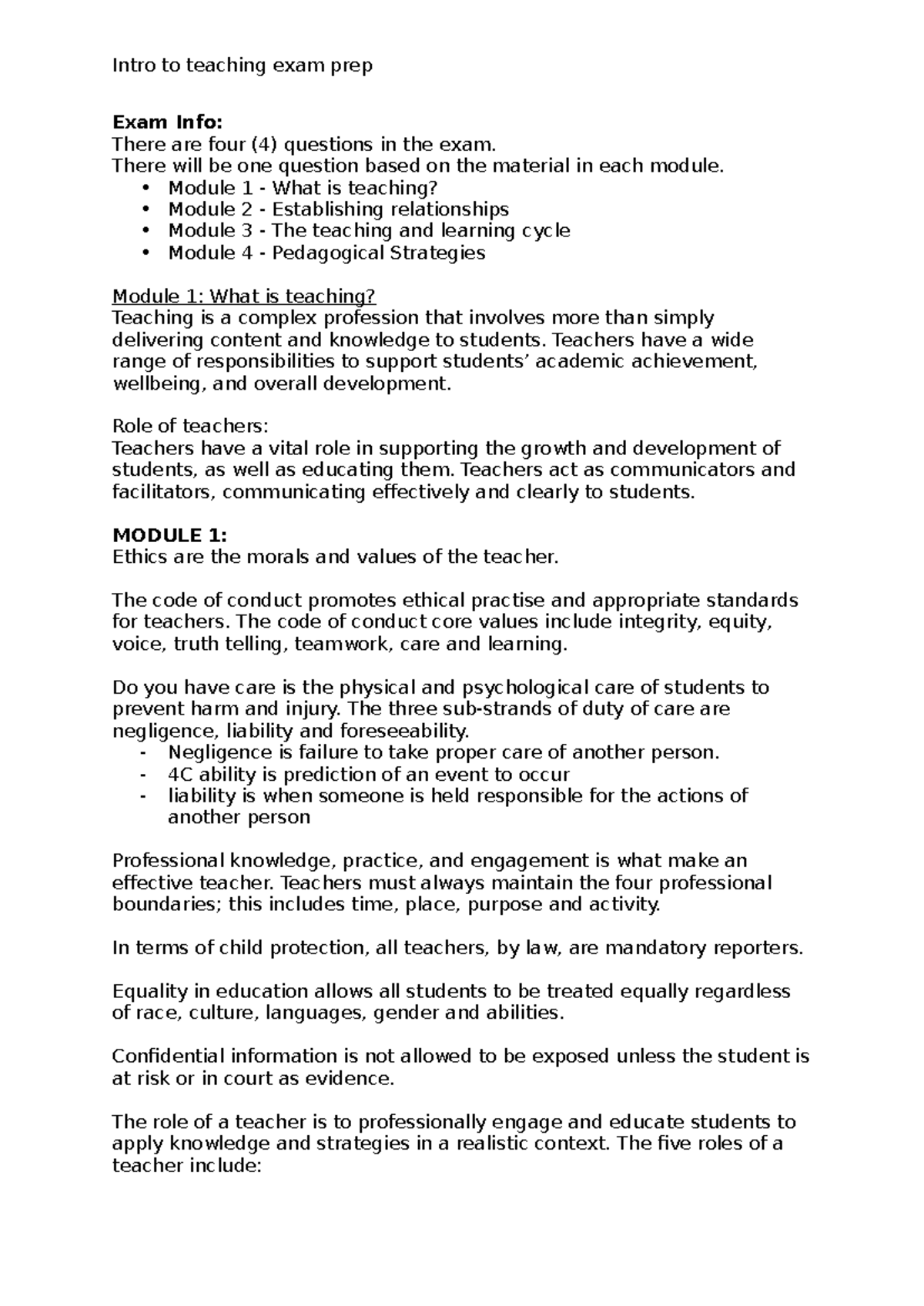 Intro to Teaching Exam Prep: Key Notes for Success - Studocu