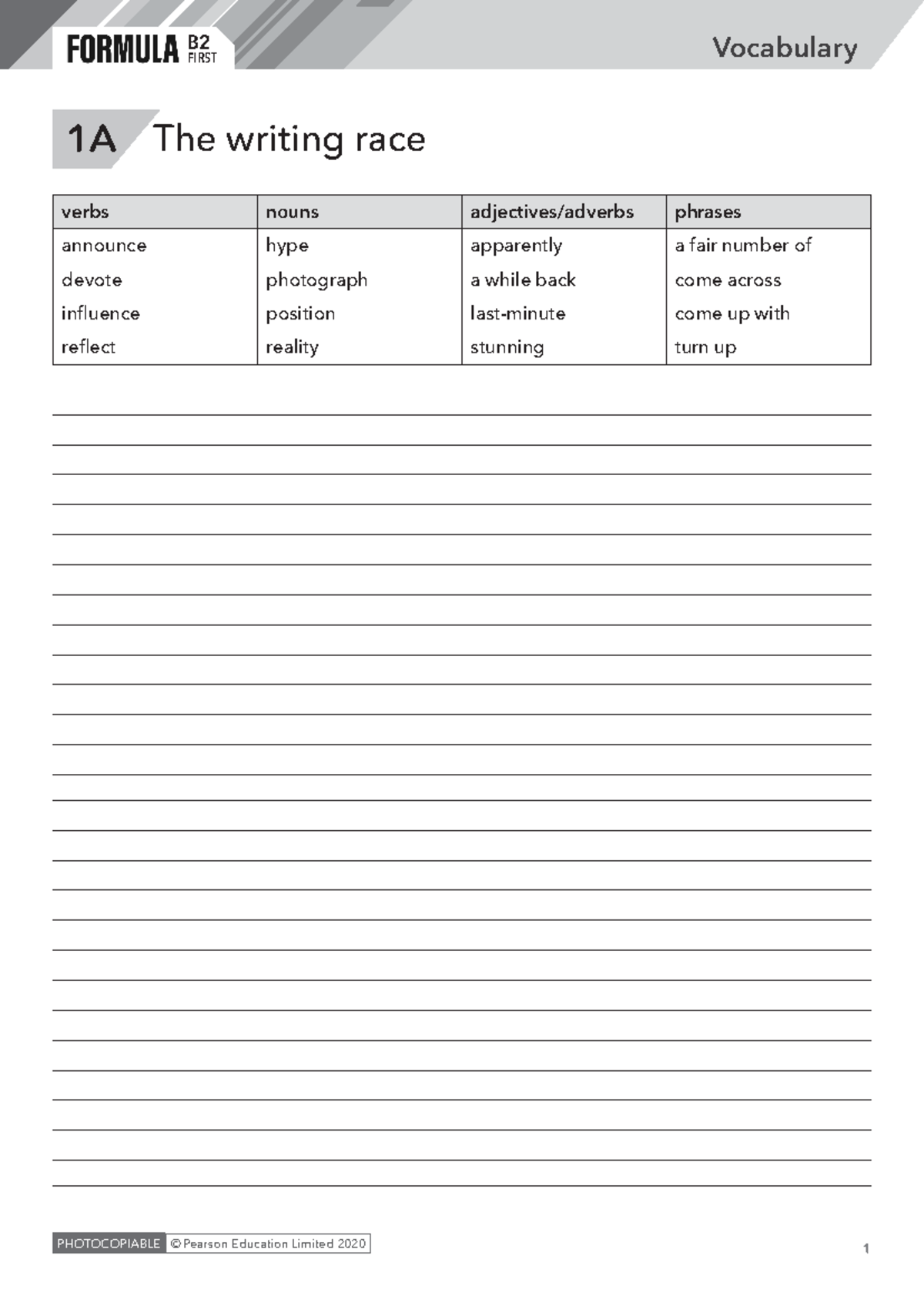 B2 FIRST Vocabulary Photocopiables and Grammar Exercises - Studocu