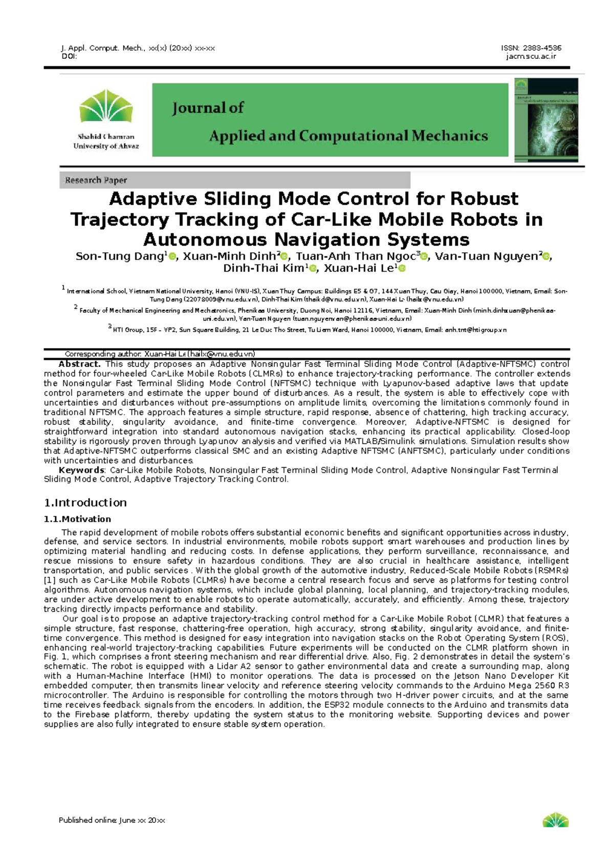 Adaptive Sliding Mode Control for Mobile Robots in Autonomous ...