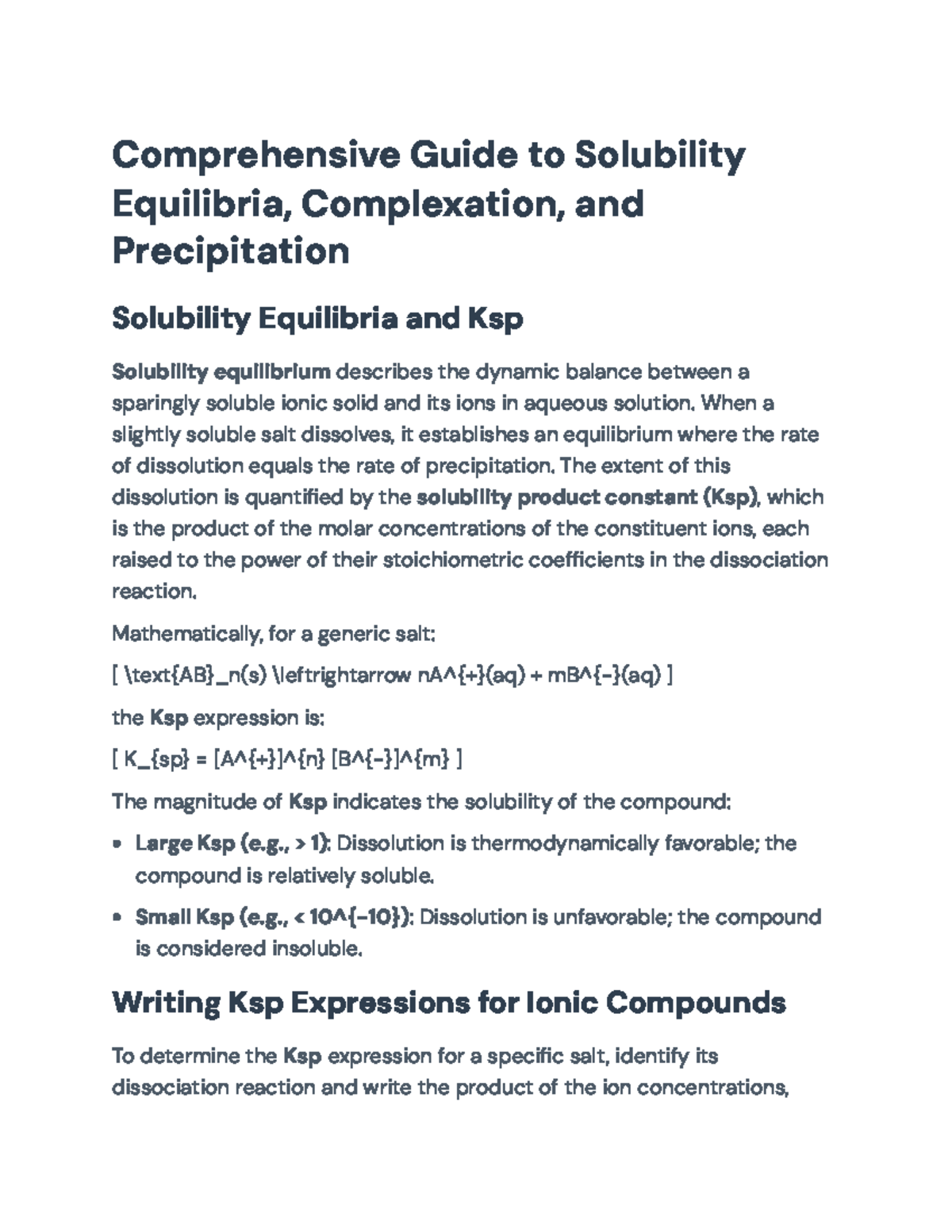 Comprehensive Guide to Solubility Equilibria (Ksp) and Complexation ...