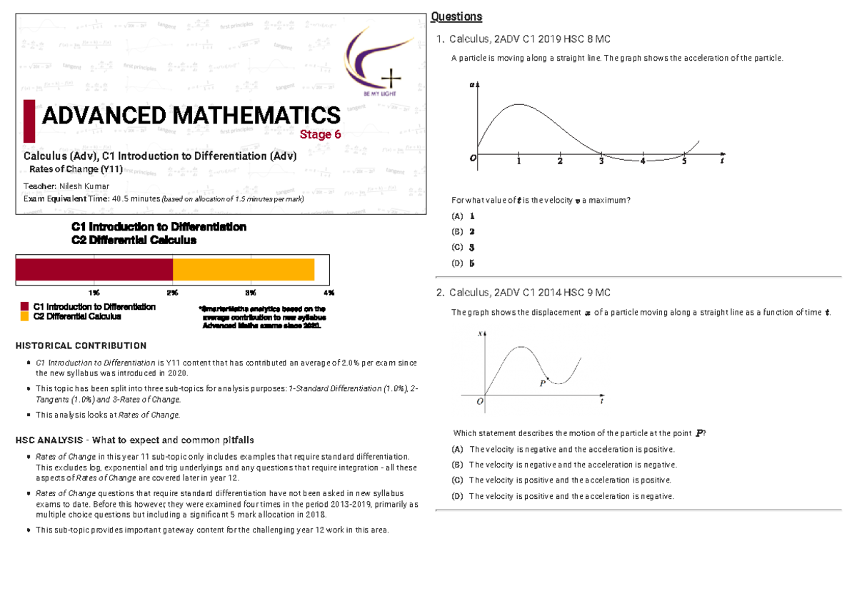 Rates of Change - Calculus (Adv), C1 Introduction to Differentiation ...