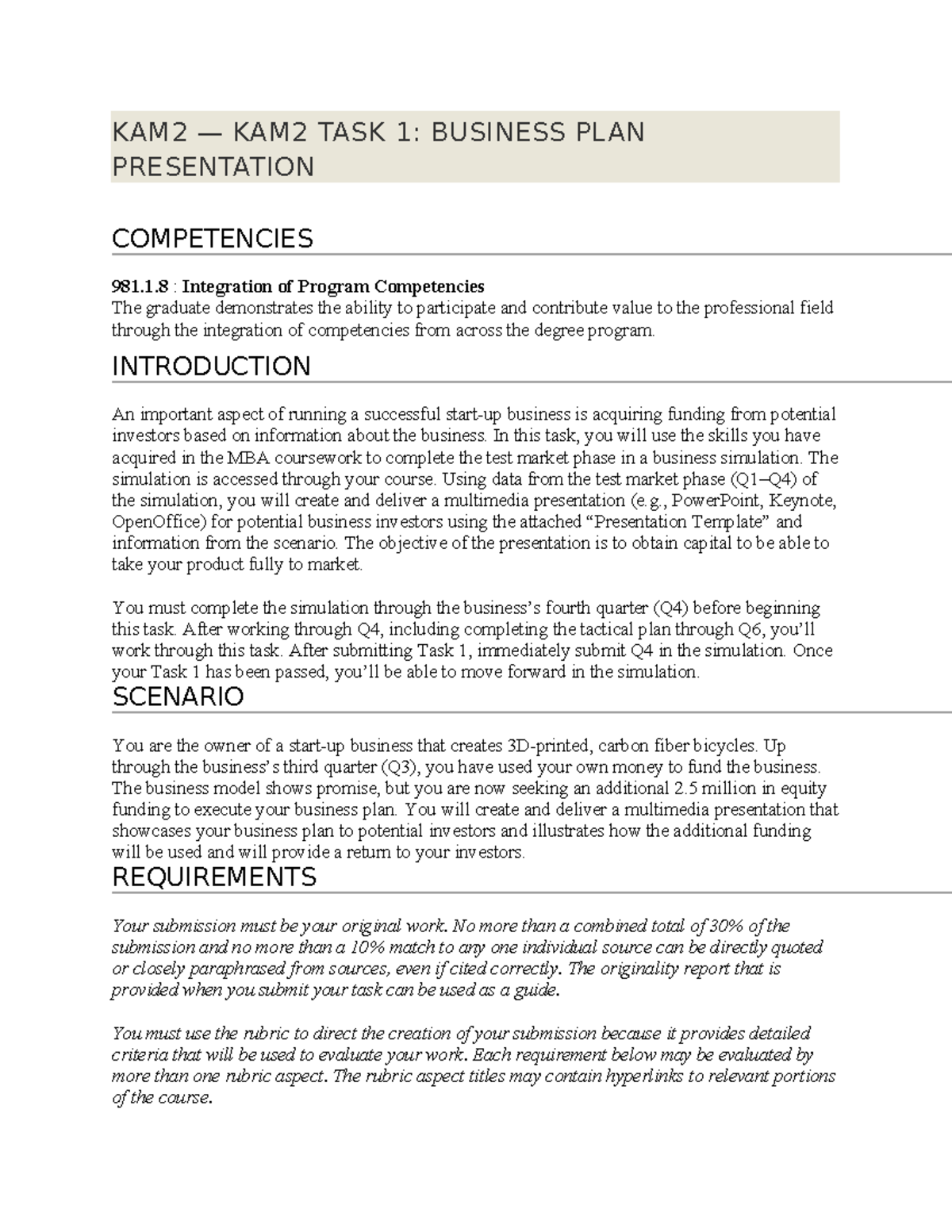 KAM2 - Capstone Task 1: Business Plan Presentation Instructions - Studocu