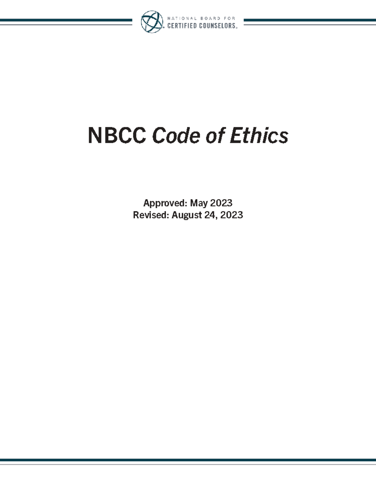 NBCC Code of Ethics Overview: Approved May 2023, Revised Aug 2023 - Studocu