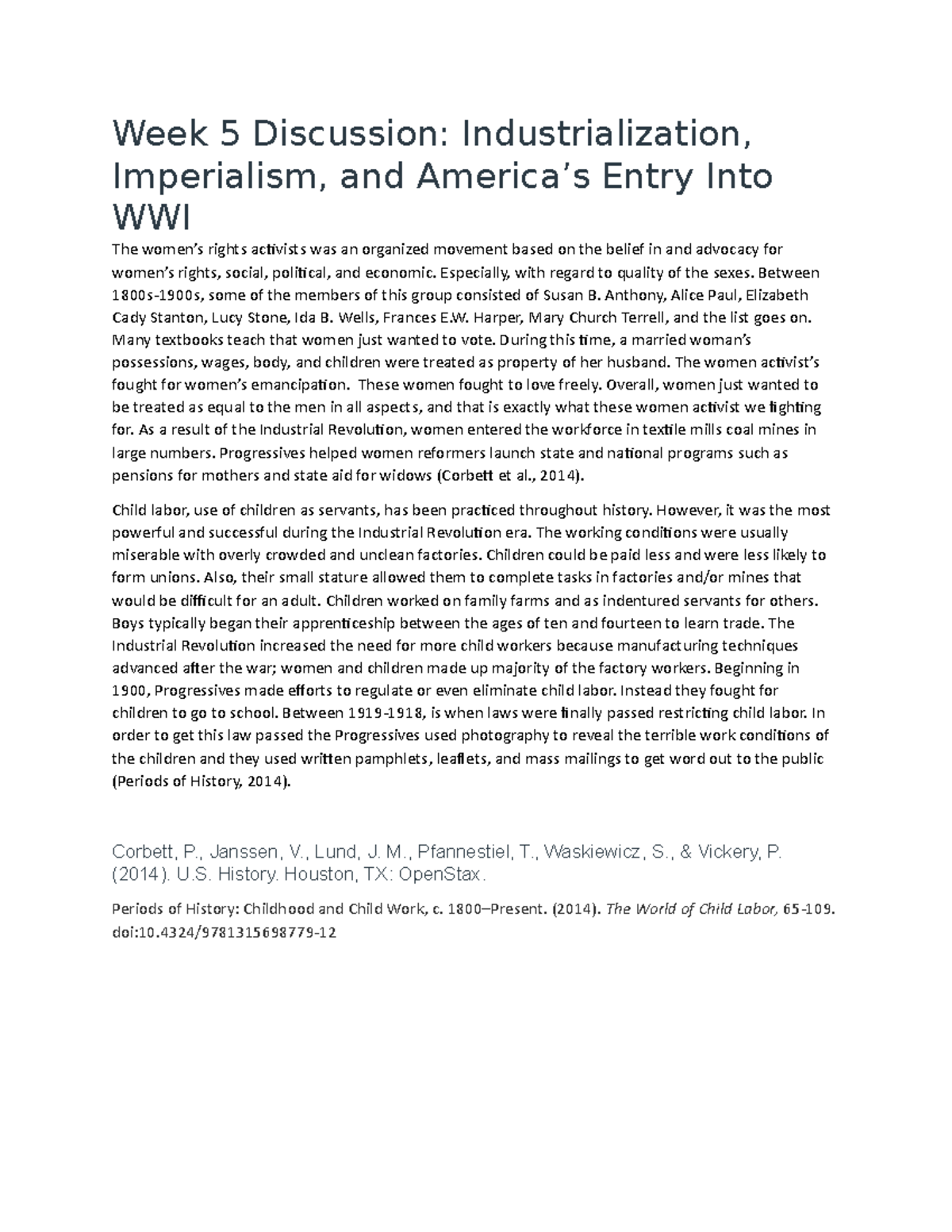 Week 5 Discussion: Industrialization, Imperialism & Women's Rights ...