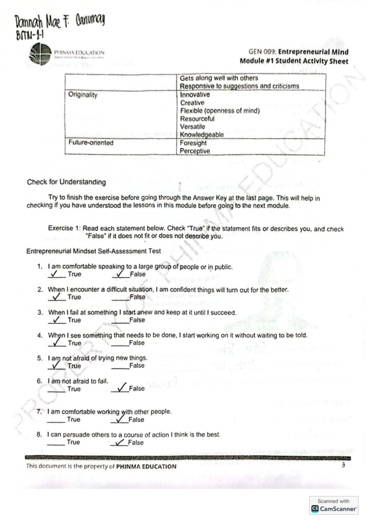 PHINMA EDUCATION GEN 009: Entrepreneurial Mind Module Activity Sheet ...