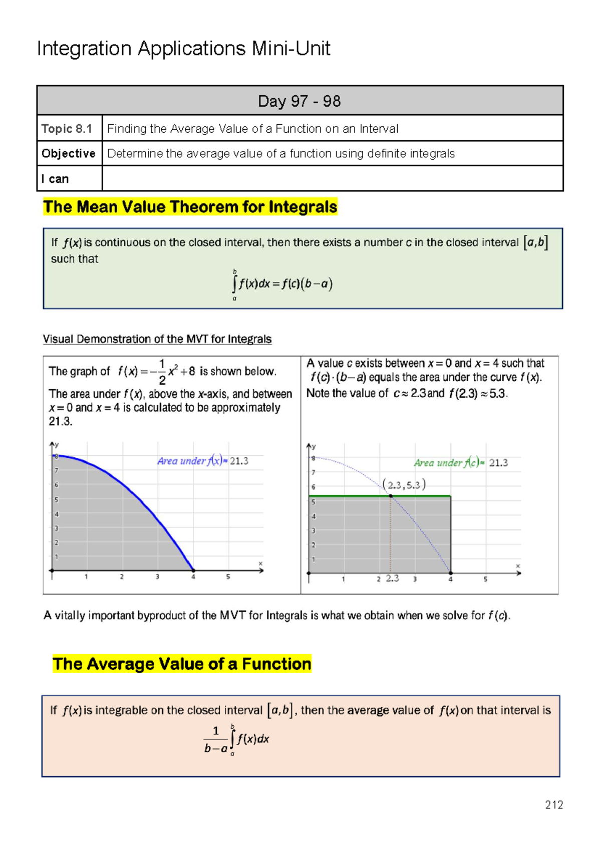 Unit 8-9 Notes Packet: Applications of Definite Integrals and Functions ...