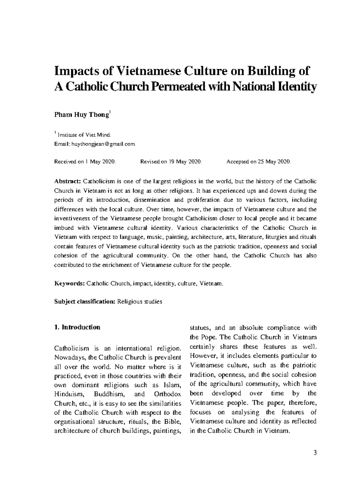 Impacts of Vietnamese culture on the Catholic Church's identity in ...
