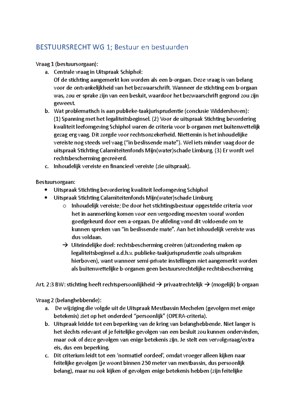 Bestuursrecht WG 1 - Opgaven en Uitwerkingen van Week 1 Analyse ...