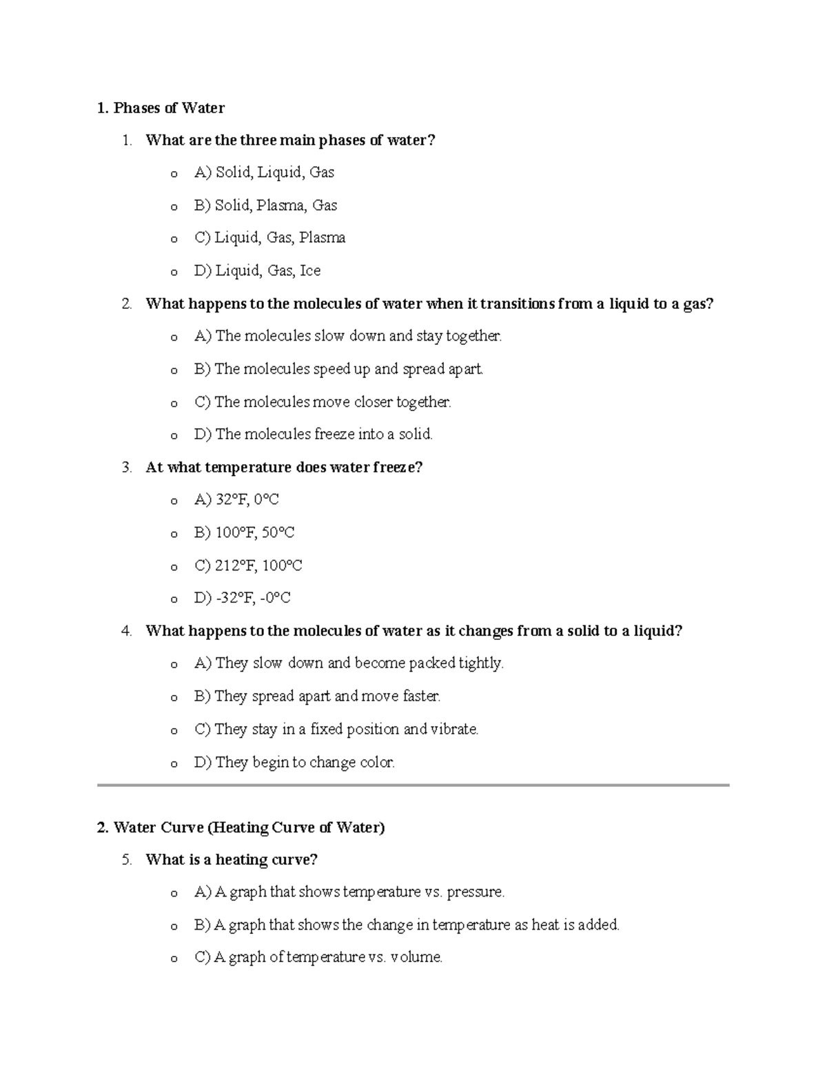 Understanding Matter Study Guide - 1. Phases of Water 1. What are the ...