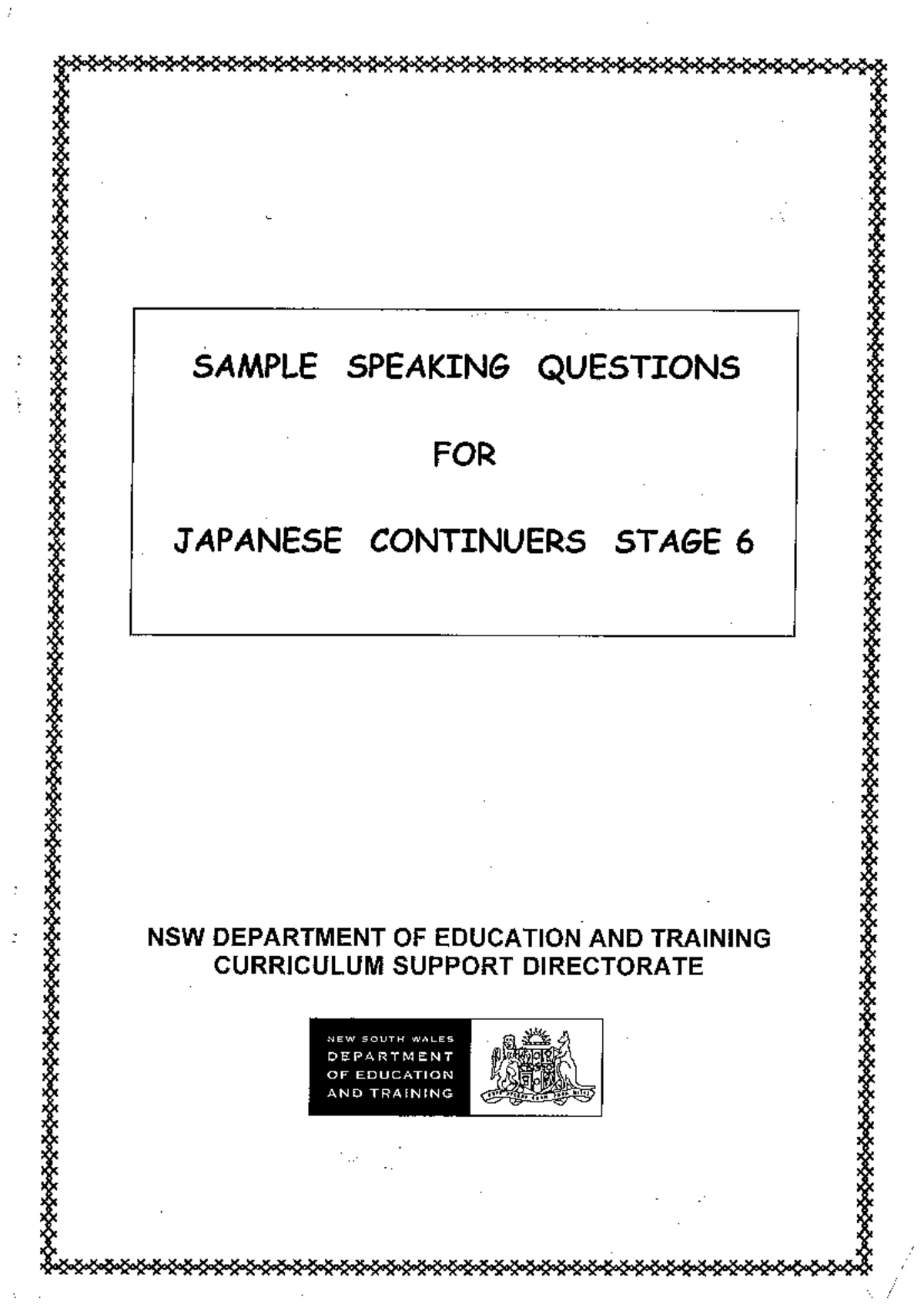 Sample Speaking Questions for Japanese Continuers Stage 6 - NSW ...