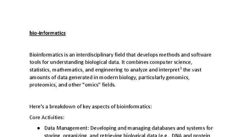 Bioinformatics Overview: Key Concepts and Applications (UNIT 5) - Studocu
