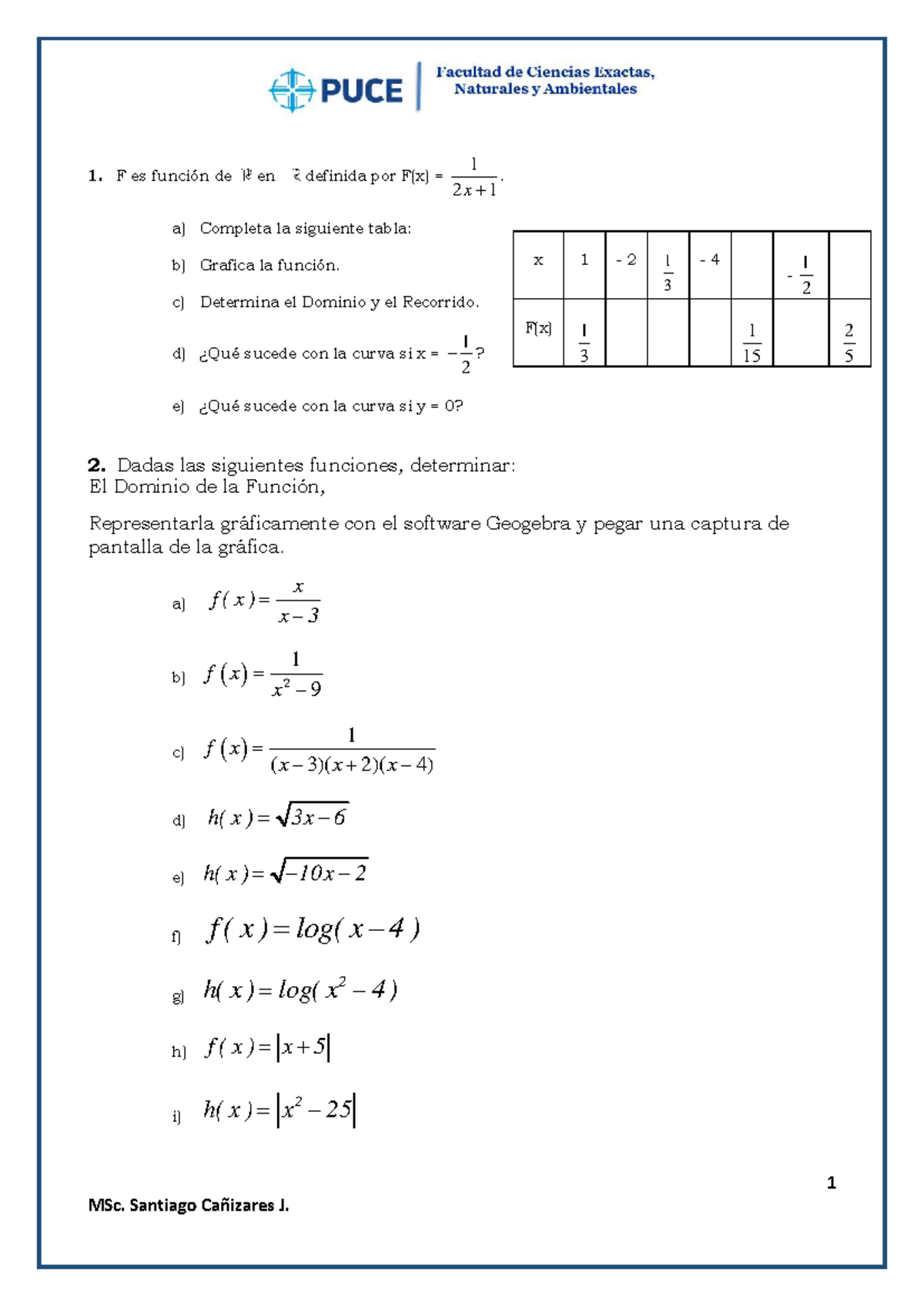 Uso de Software Geogebra para Funciones - MSc. Santiago Cañizares - Studocu
