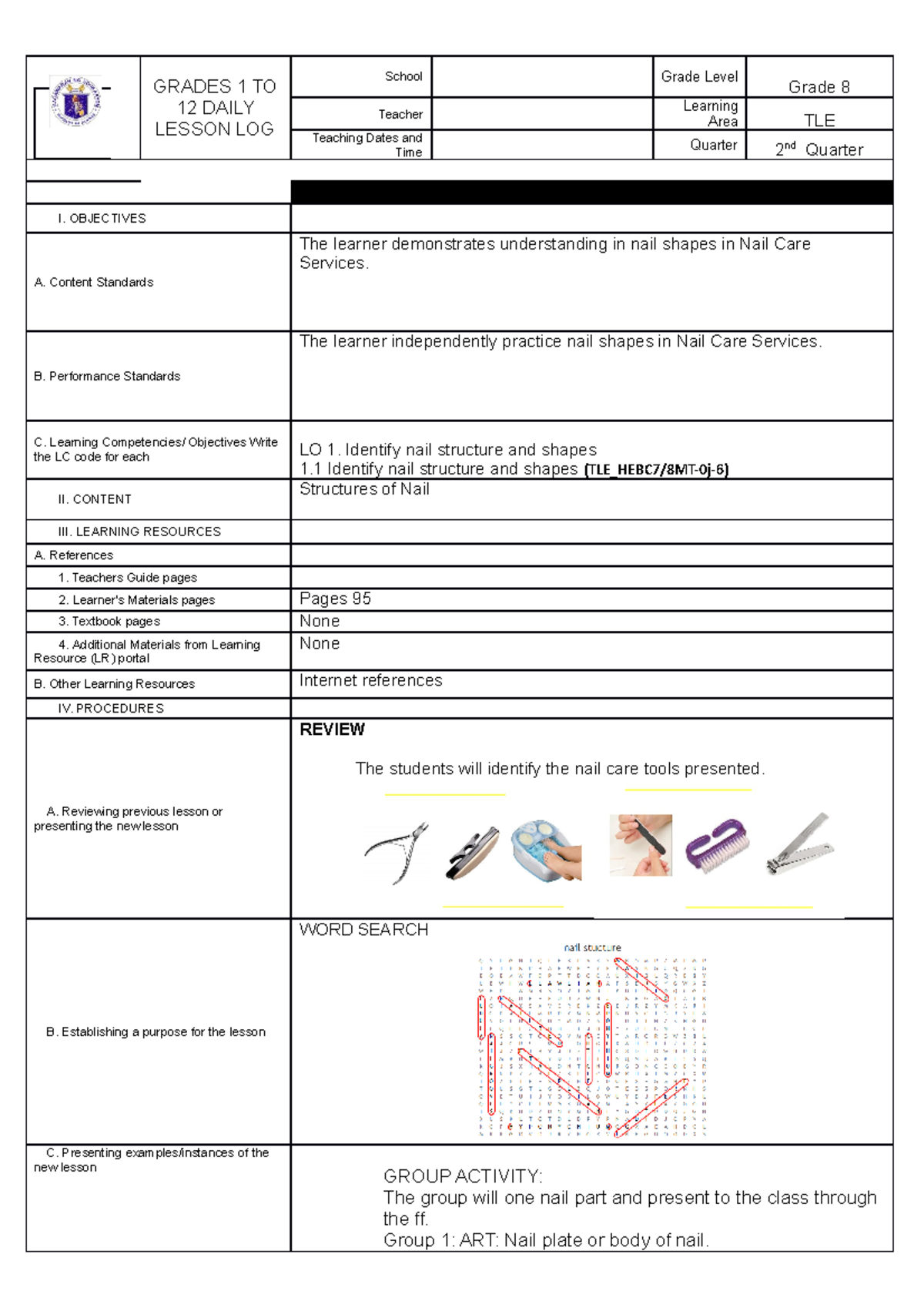 DLL-TLE Grade 8 Nail Care: Understanding Nail Structure and Shapes ...