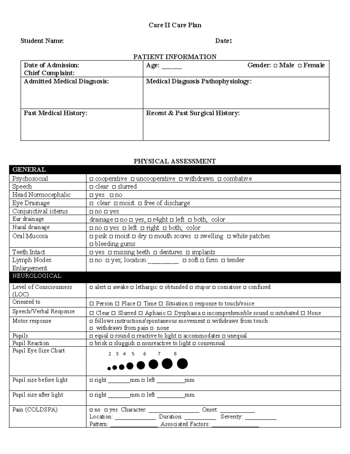 Care II Patient Care Plan: Comprehensive Assessment & Interventions ...