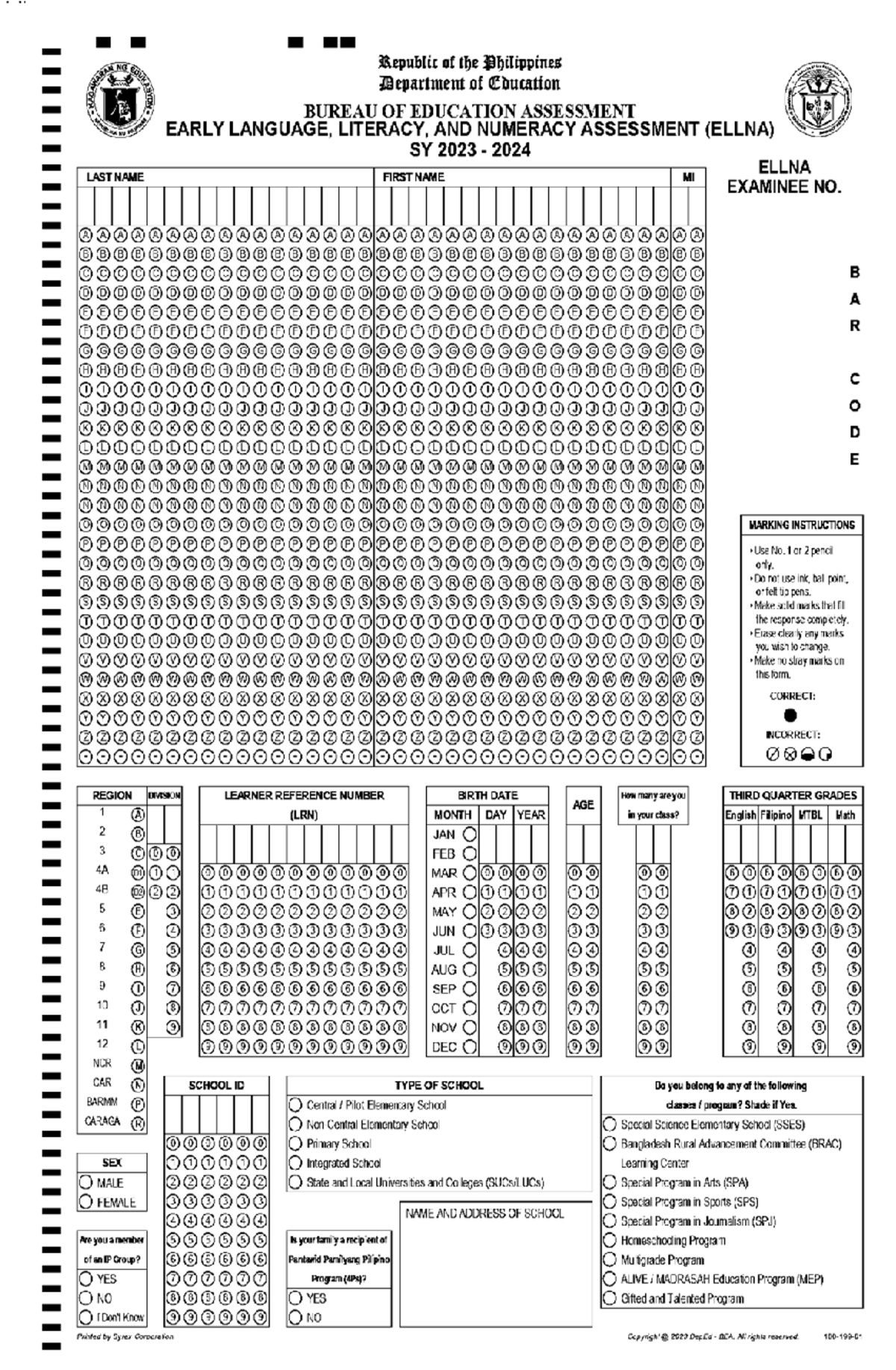 Ellna Answer Sheet FINA - BEED - Studocu