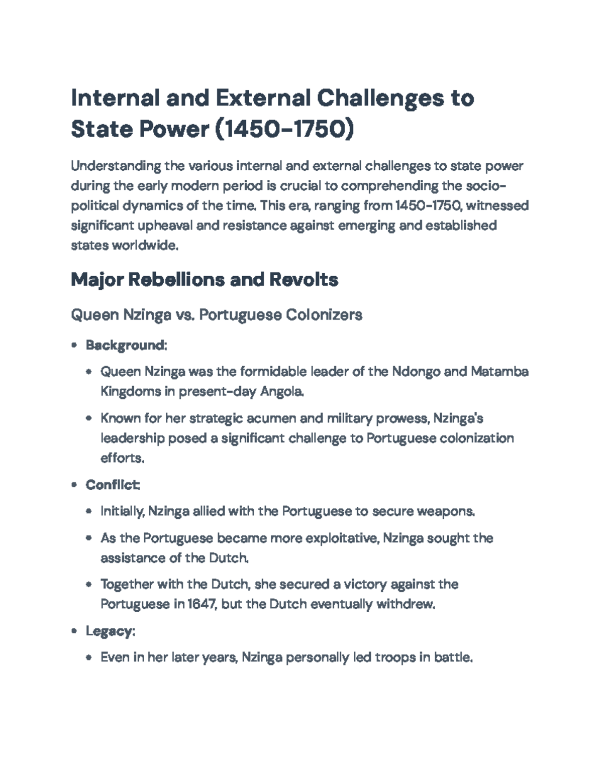 Internal and External Challenges to State Power (1450-1750) Analysis ...