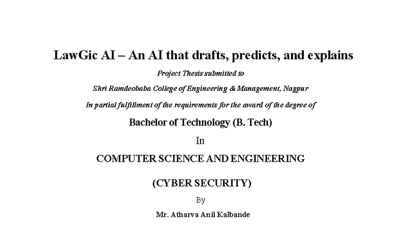 LawGic AI: Project Thesis for B.Tech in CSE (Cyber Security) - Studocu