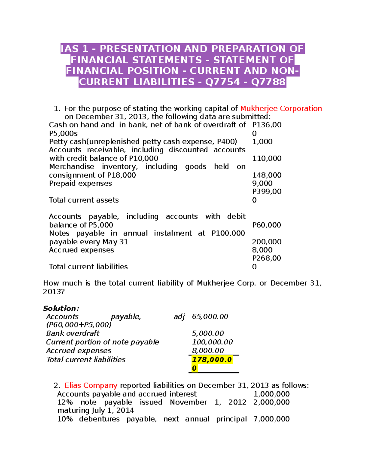 Current and Non-Current Liabilities Analysis - Q7754 - Studocu