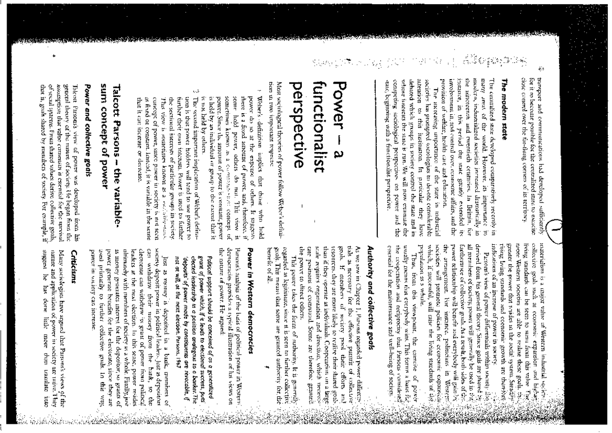 SOC 815: A Functionalist Perspective on Power and the State - Studocu