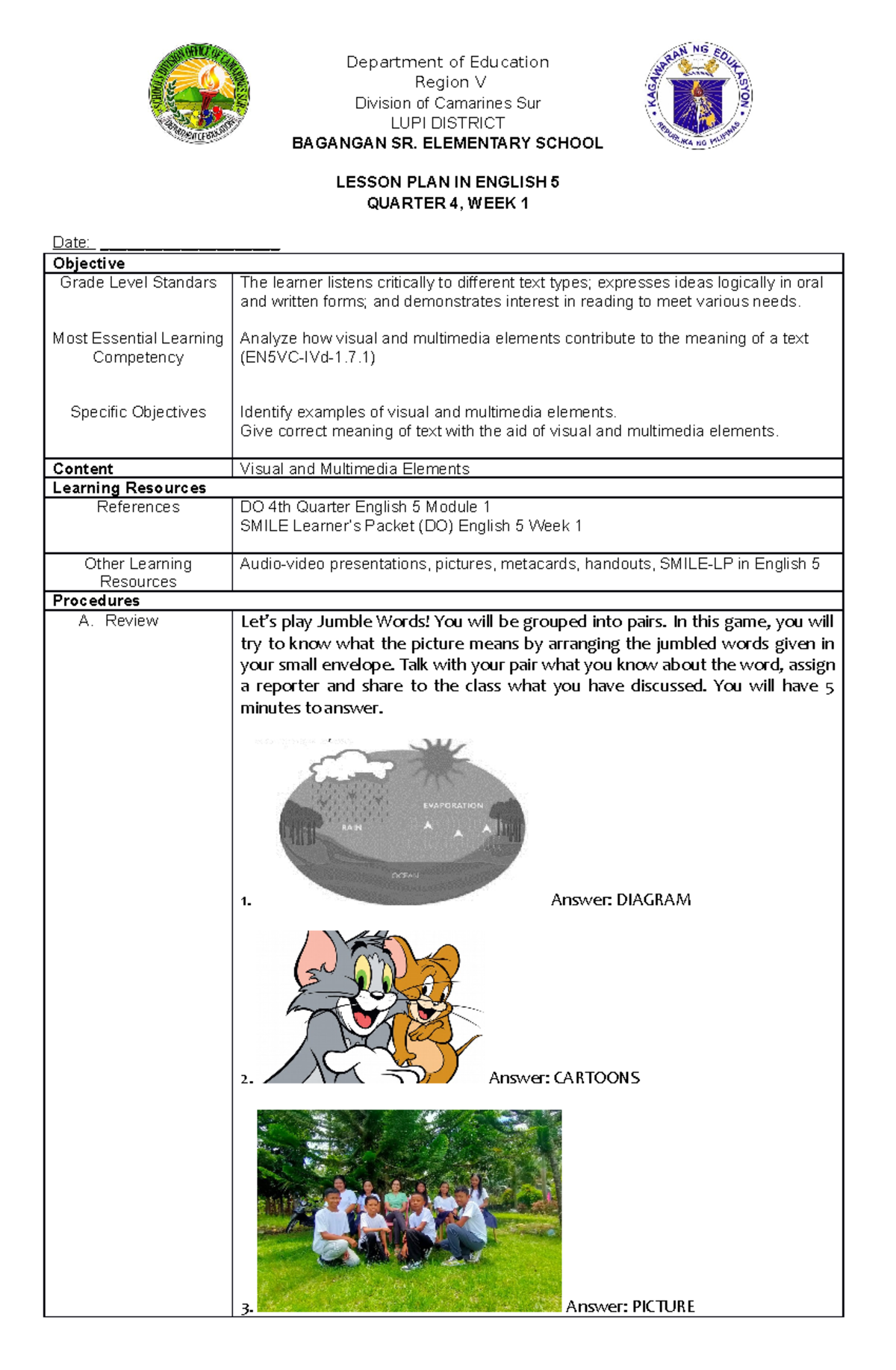COT English 5 - Visual and Media Elements - Department of Education ...