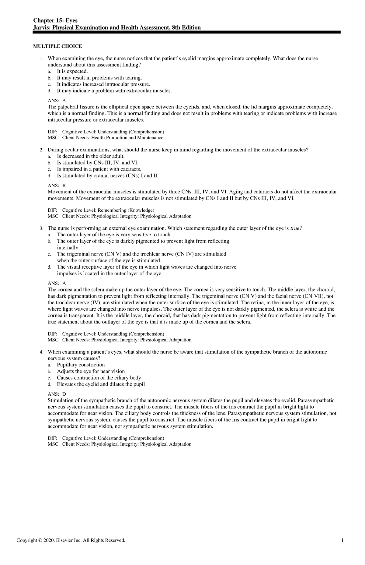 Optometry H101 - Exam View: Chapter 15 Eyes Assessment Insights - Studocu