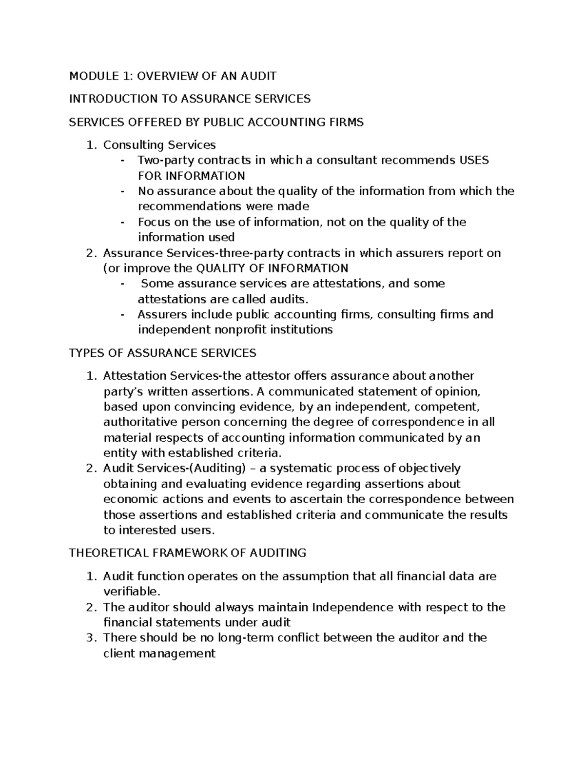 MODULE 1: OVERVIEW OF AUDIT AND ASSURANCE SERVICES - Studocu