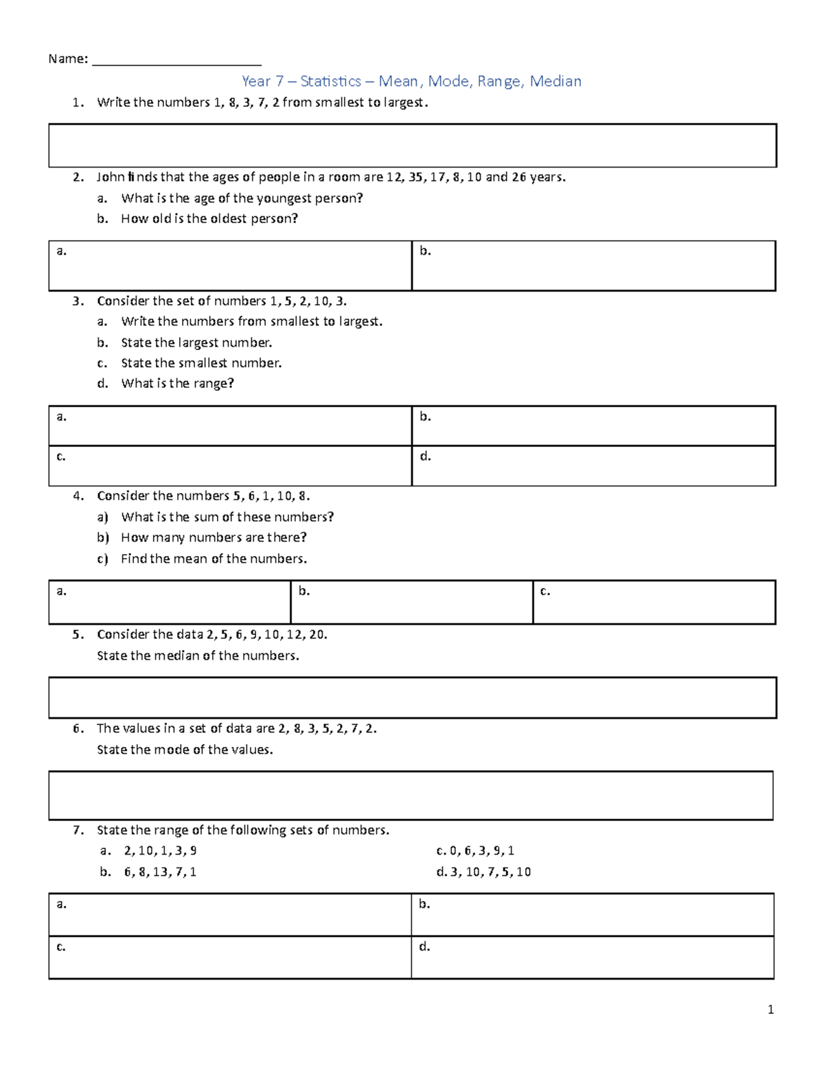 Year 7 Statistics: Mean, Mode, Range, and Median Guide - Studocu