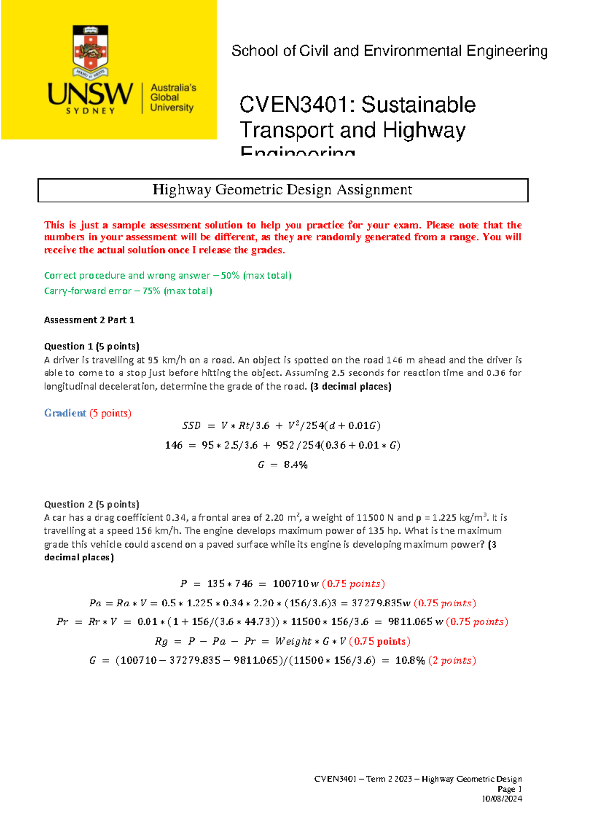 CVEN3401 Term 2 2023 Sustainable Transport Highway Design Assignment ...